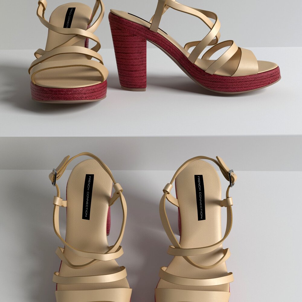 FRENCH CONNECTION Beige Platform Espadrille Sandal 3D model - Download ...