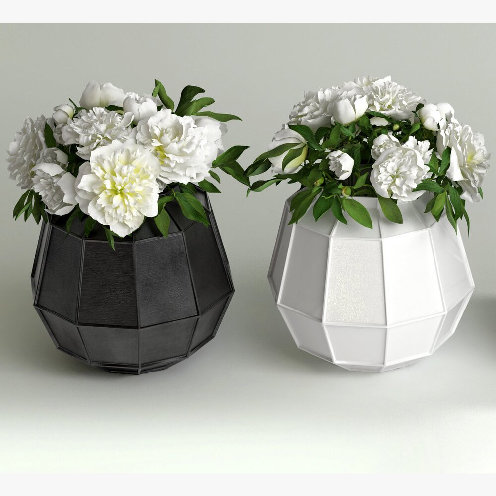 Faceted Vase Of White Peonies 3D model - Download Flowers on 3DModels.org