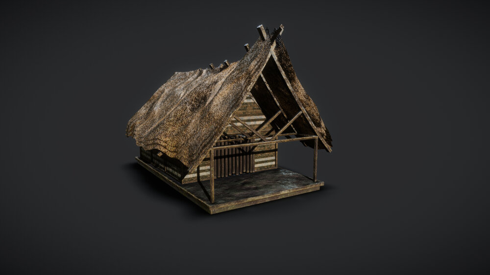 Tropical Tiki House with Thatch Roof and Open Porch 3D model - Download ...