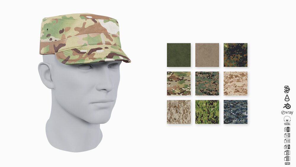 Army Caps – Field Cap – Utility Cap Modelo 3D - Descargar Sombreros on ...