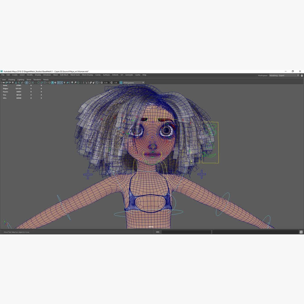 Stylized Girl curly hair Female Low-poly 3D model 3D model - Download ...
