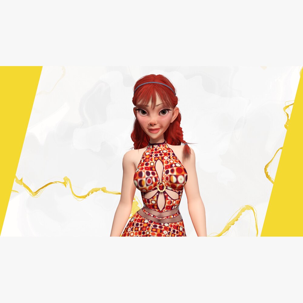 Redhead Character with Colorful Patterned Outfit Toon 3D model ...