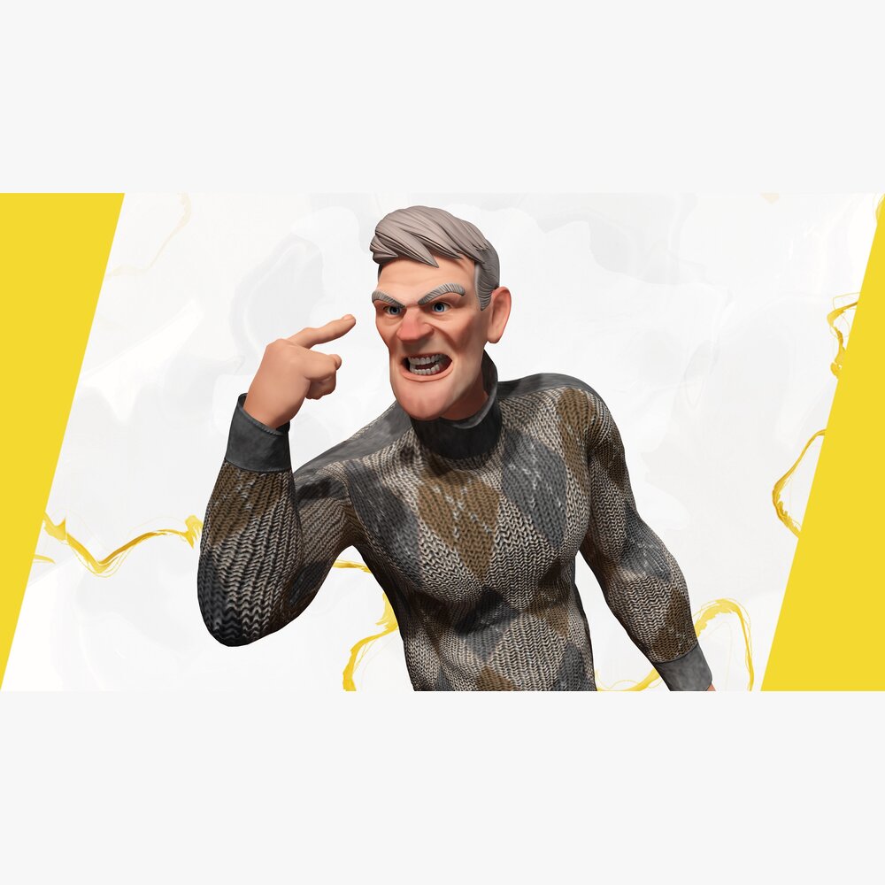 Grumpy Elderly Man Character in Winter Sweater Artistic Realism 3D ...