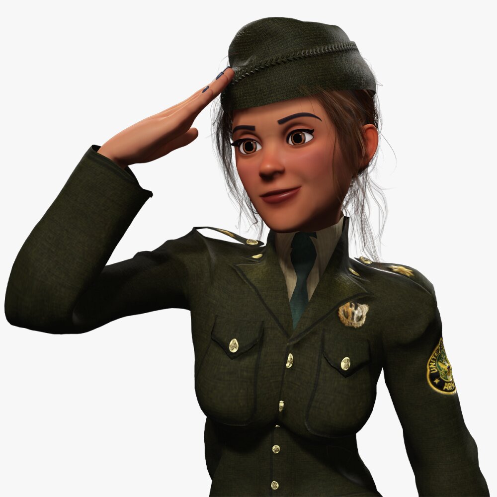 Cartoon Woman in Army Uniform 3D model - Download Cartoon characters on ...
