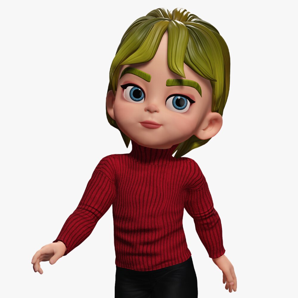 Animated Girl Character in Red Sweater 3D model - Download Cartoon ...
