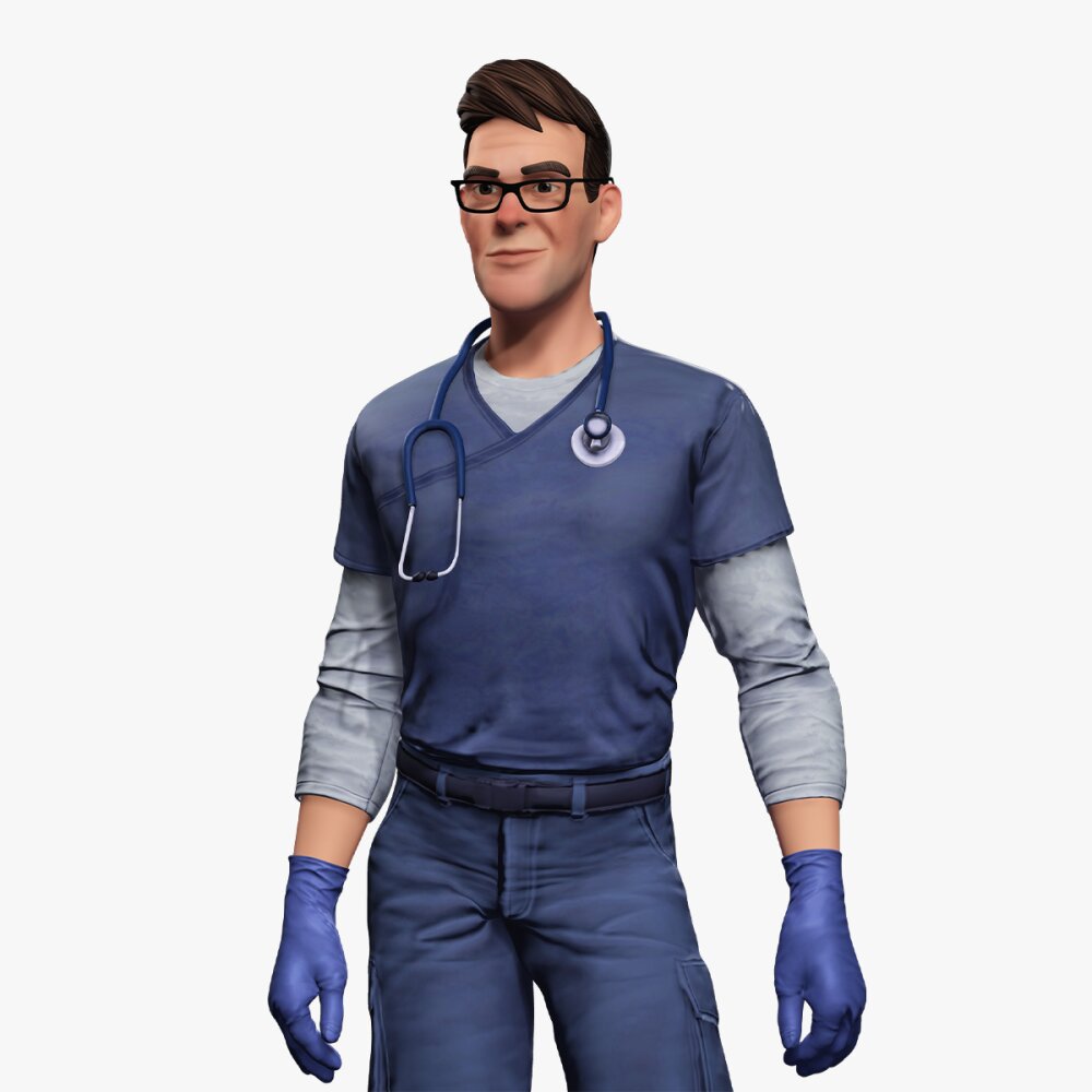 Stylized Cartoon Male Paramedic Character 3D model - Download Cartoon ...