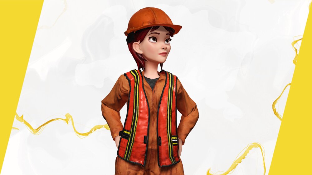 Cartoon Female Construction Worker in Safety Gear 3D model - Download ...