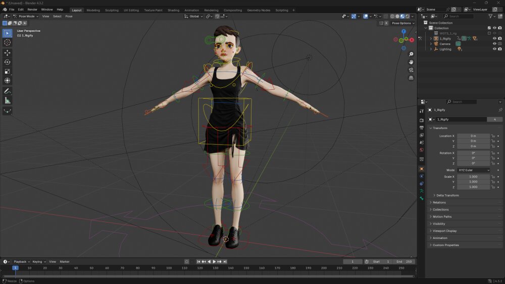 Stylish Animated Female Character with Short Hair 3D model - Download ...