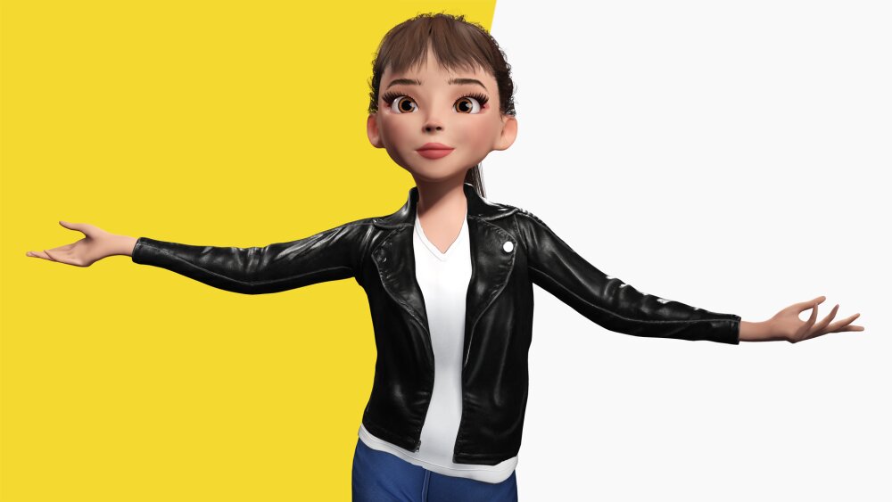 Animated Female Character in Leather Jacket 3D model - Download Cartoon ...