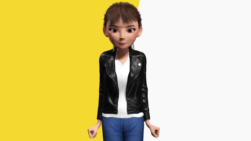 Animated Female Character in Leather Jacket 3D model - Download Cartoon ...