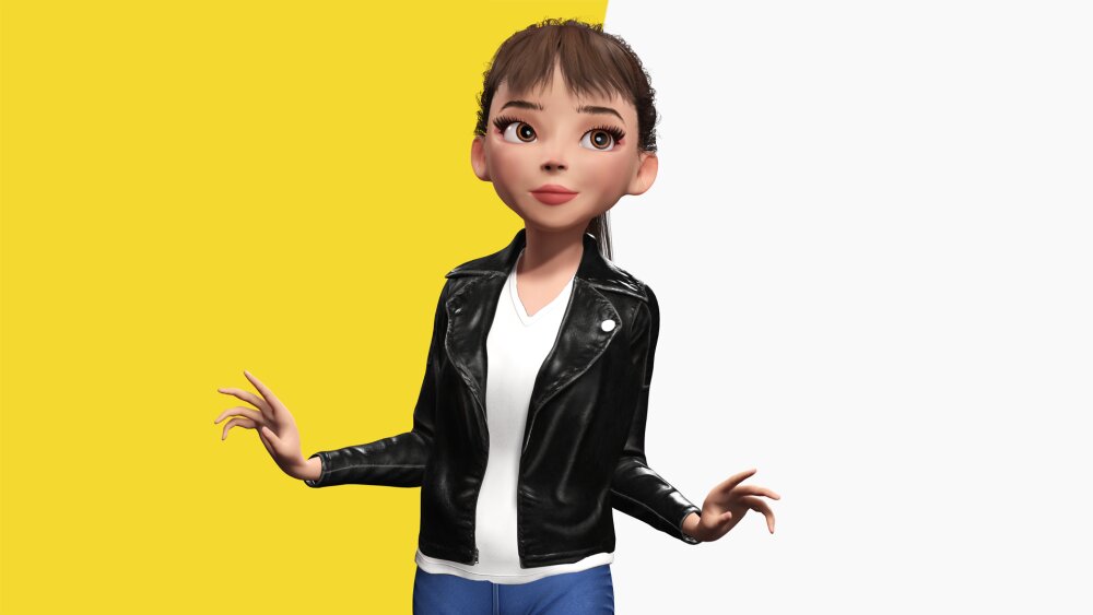 Animated Female Character in Leather Jacket 3D model - Download Cartoon ...