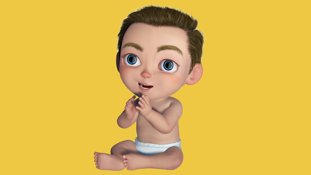 Cute Animated Baby Boy in Diaper 3D model - Download Cartoon characters ...