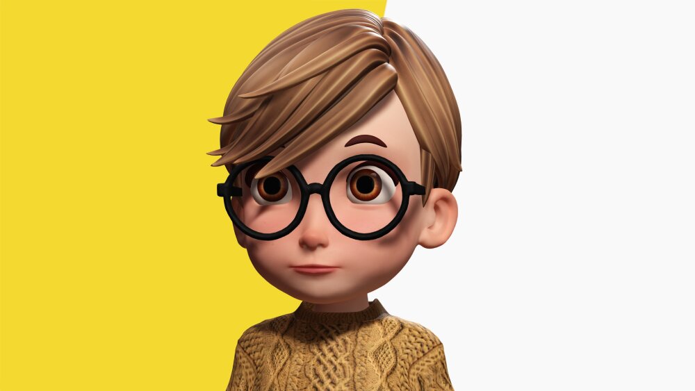 Stylized Boy Character in Glasses and Sweater 3D model - Download ...