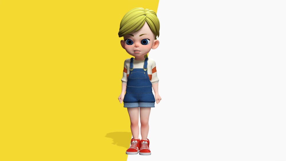 Cartoon Kid in Denim Overalls and Red Sneakers 3D model - Download ...