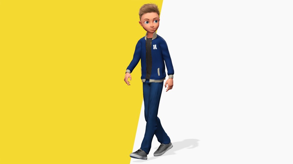 Boy Character in Blue Varsity Jacket and Sneakers 3D model - Download ...