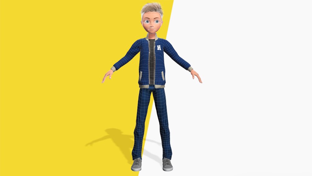 Boy Character in Blue Varsity Jacket and Sneakers 3D model - Download ...