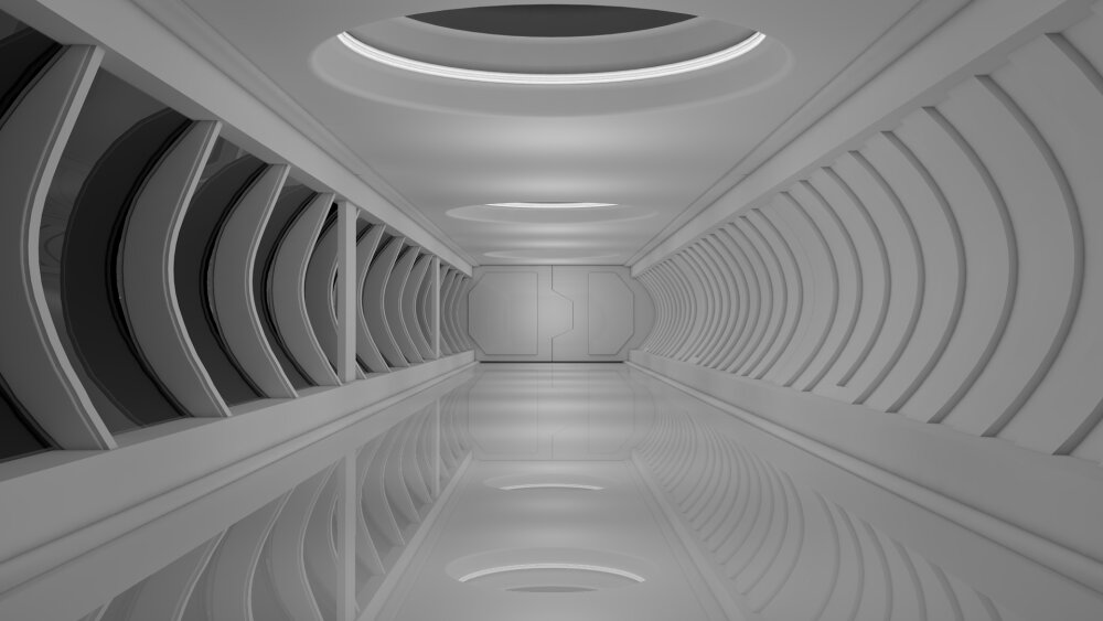 Futuristic Corridor with Curved Wall Design 3D model - Download Sci Fi ...