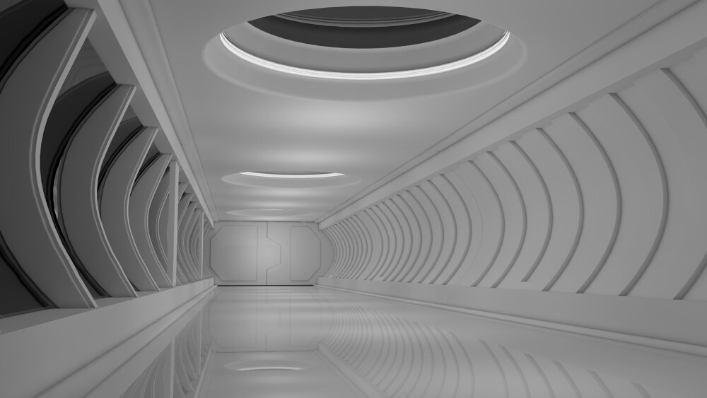 Futuristic Corridor with Curved Wall Design 3D model - Download Sci Fi ...