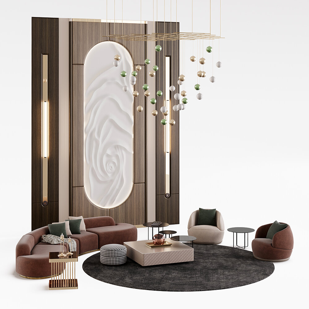 Luxury Lounge Set with Wall Art and Pendant Lights Modelo 3D ...