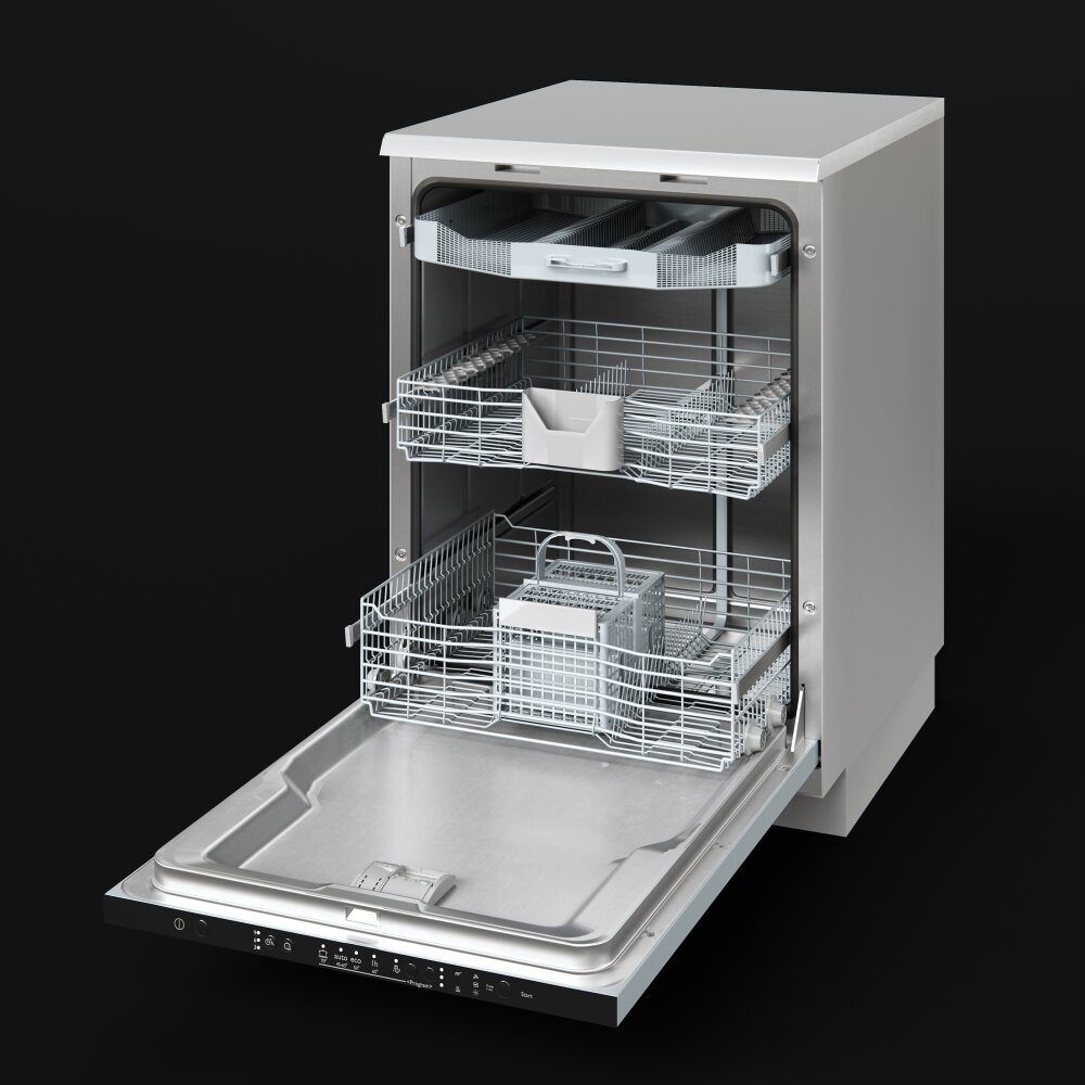 Stainless Steel Dishwasher with Adjustable Racks and Cutlery Tray 3D ...