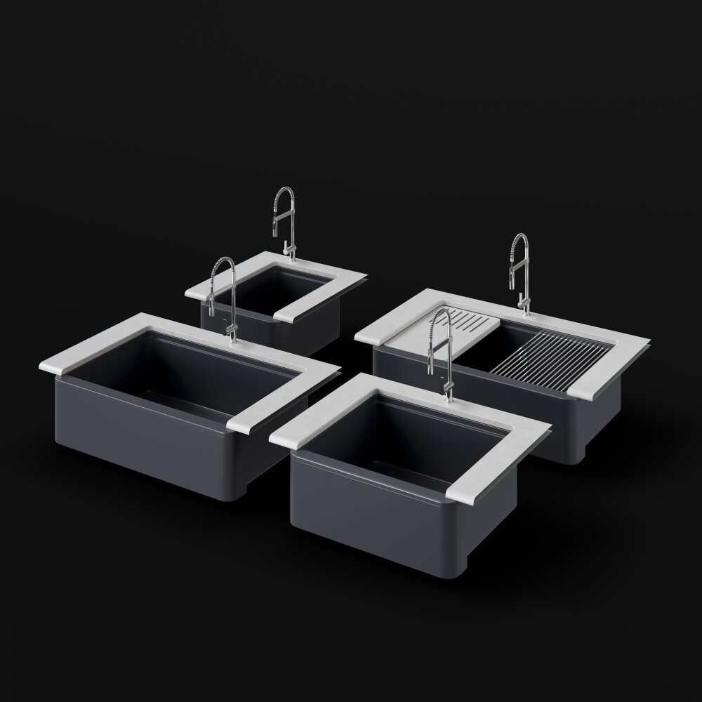 Undermount Granite Composite Kitchen Sinks with Integrated Drainers 3D ...