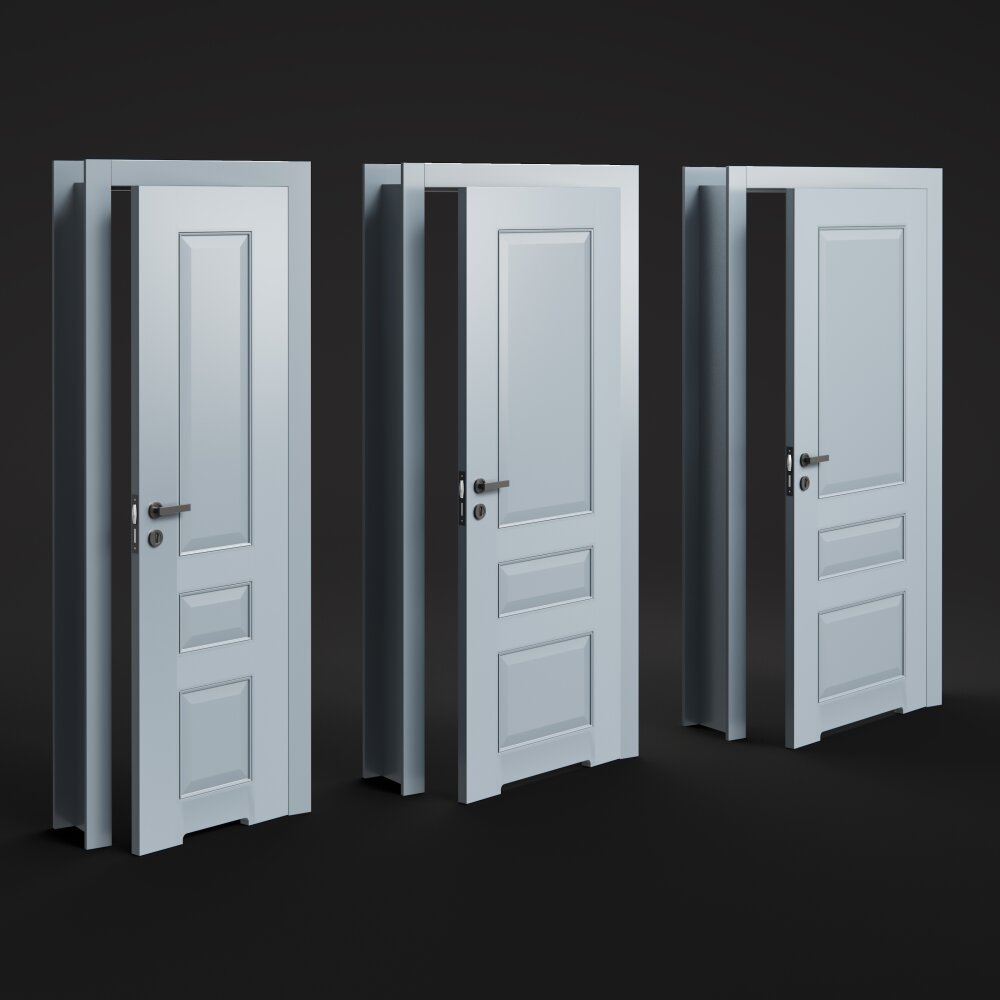 White Interior Panel Door with Metal Handles 3D model - Download ...