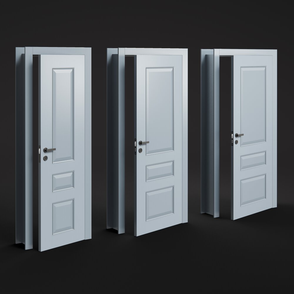 Interior Door with Raised Panel Design and Handle 3D model - Download ...