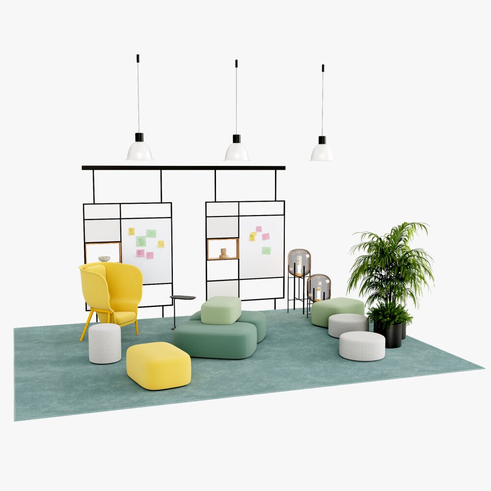 Collaborative Office Space with Modular Seating and Glass Dividers 3D ...