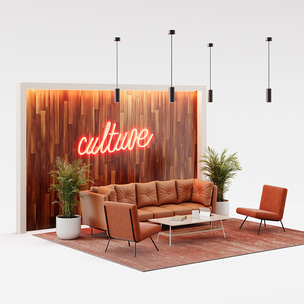 Lounge Seating Set with LED Wall Art and Wood Panel Background 3D model ...