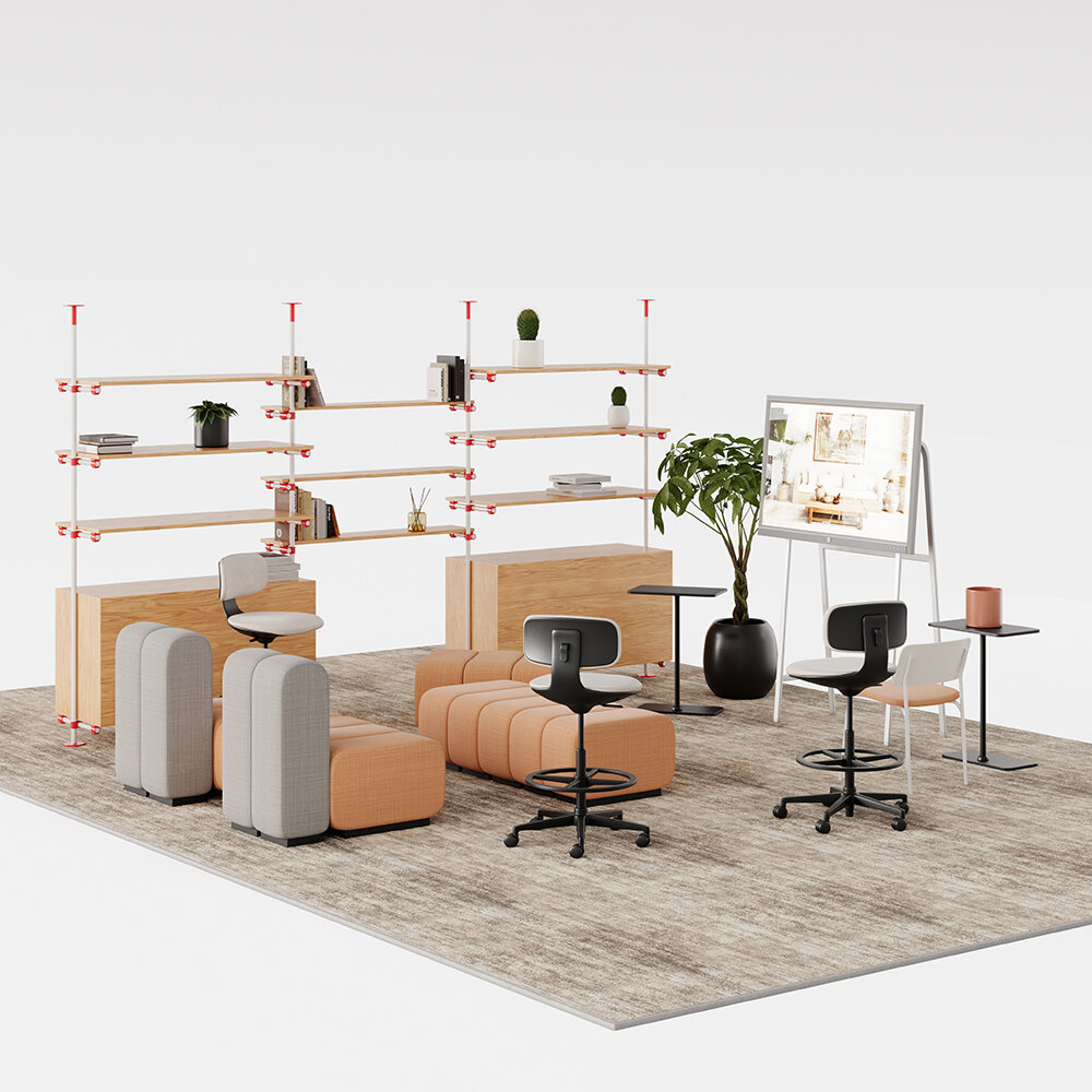 Collaborative Office Furniture Set with Adjustable Shelving and Seating ...