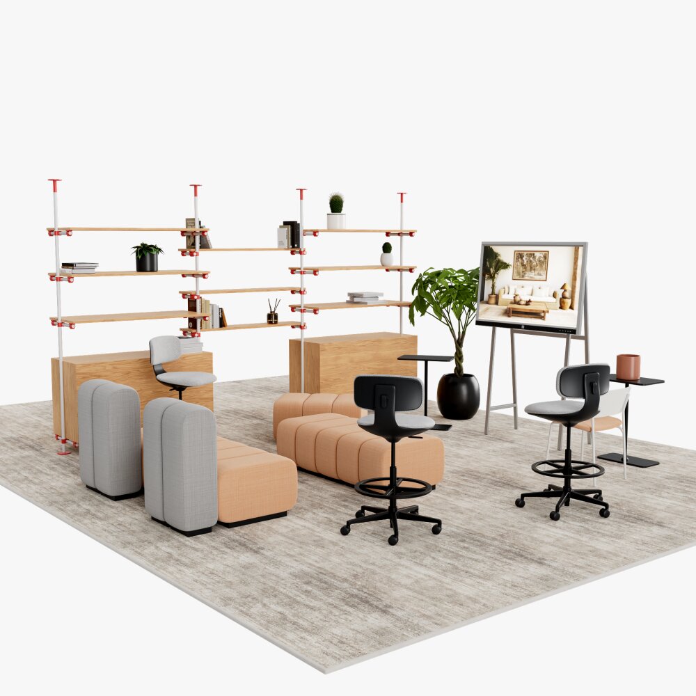 Collaborative Office Furniture Set with Adjustable Shelving and Seating ...