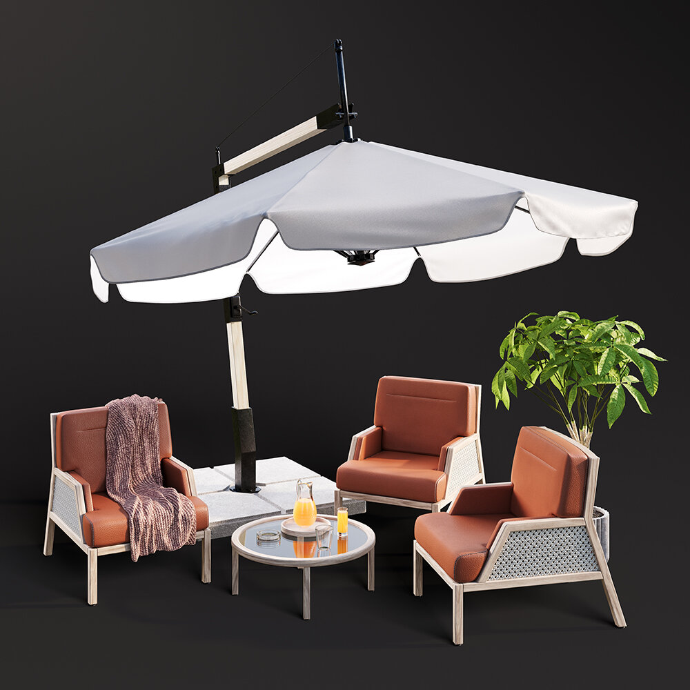 Outdoor Patio Set with Cantilever Umbrella and Chairs 3D model ...