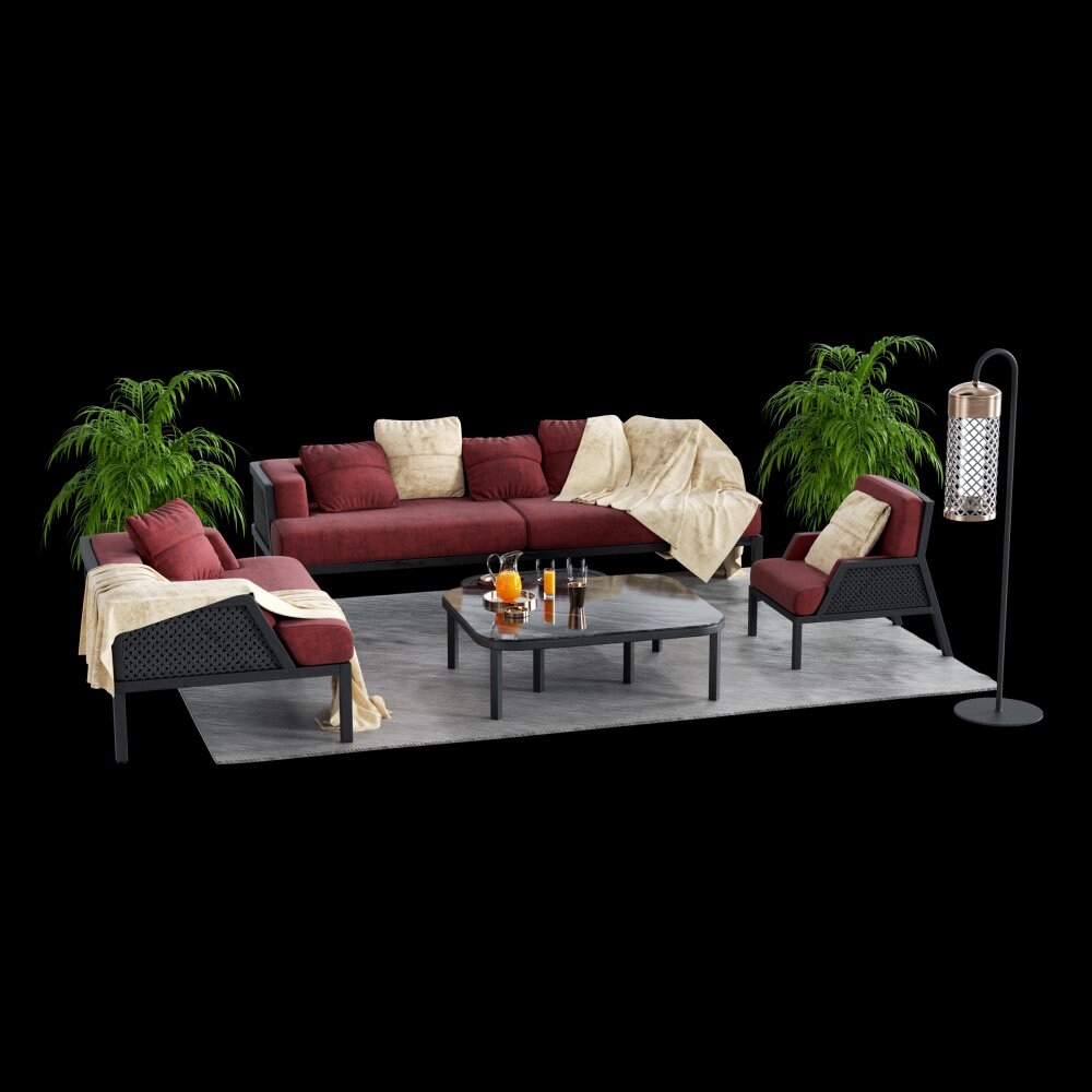 Outdoor Patio Set with Cushioned Seating and Coffee Table 3D model ...