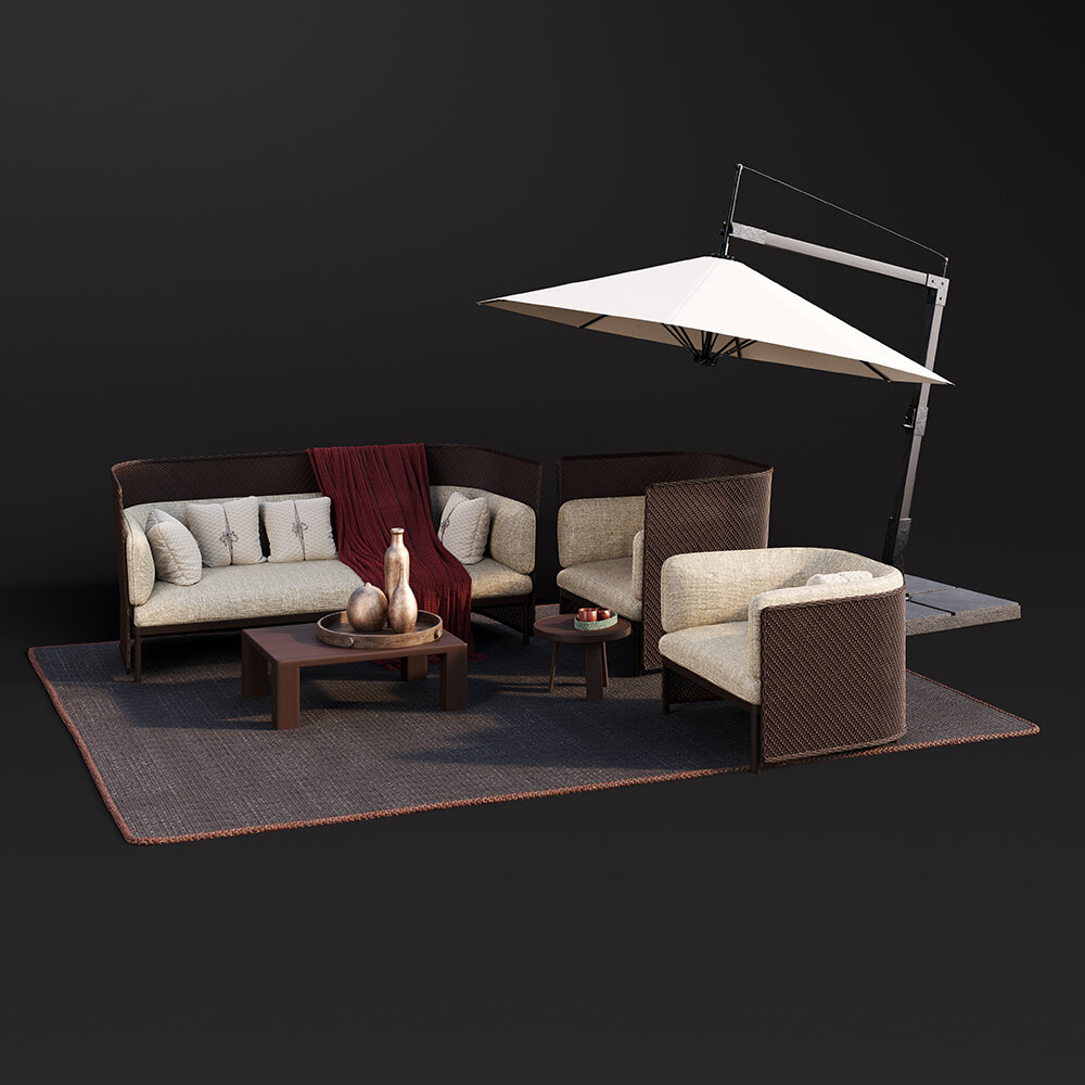 Outdoor Patio Set with Corner Sofa and Cantilever Umbrella 3D model ...