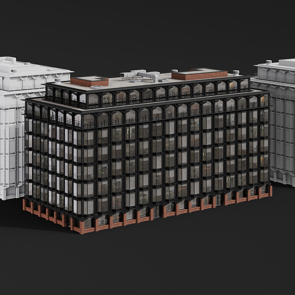 Mid-Rise Urban Building with Arched Windows and Brick Base 3D model ...