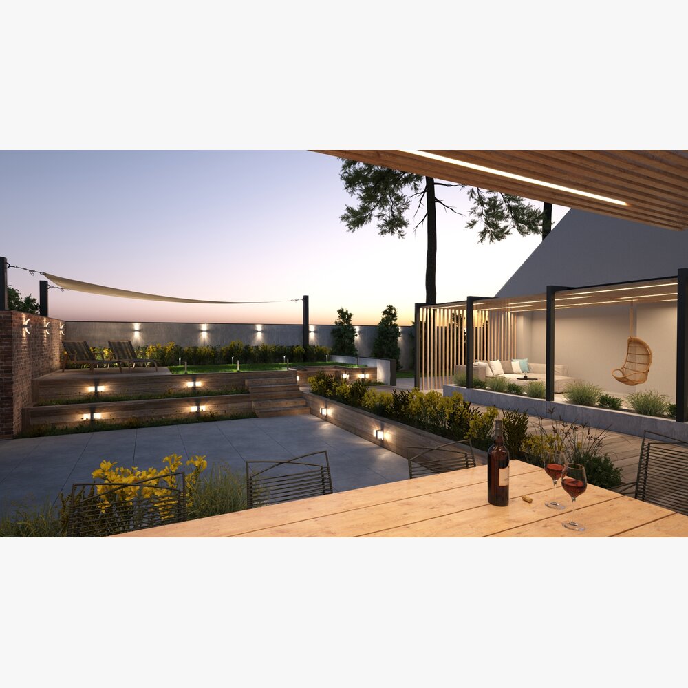 Cozy Outdoor Patio Garden Dining Retreat 3D model - Download Buildings ...