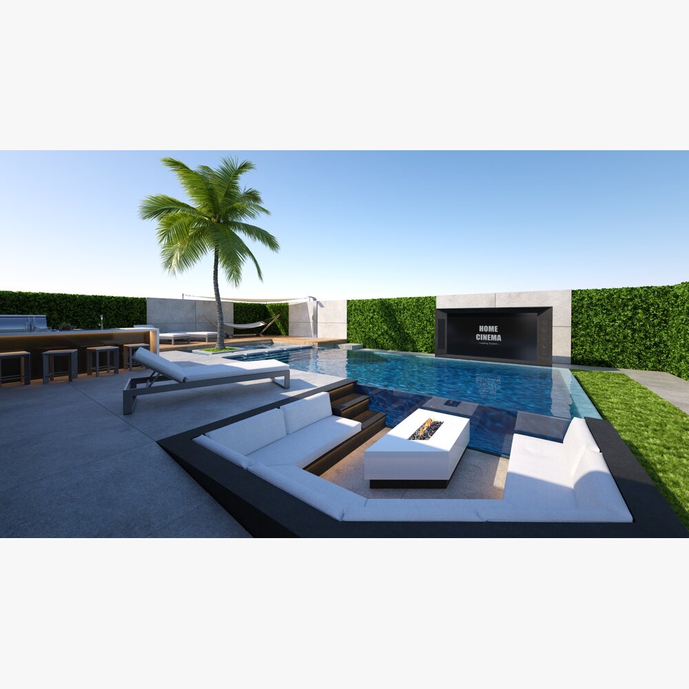 Luxury Outdoor Pool Patio Home Cinema Retreat 3Dモデル - ダウンロード 建物 on ...