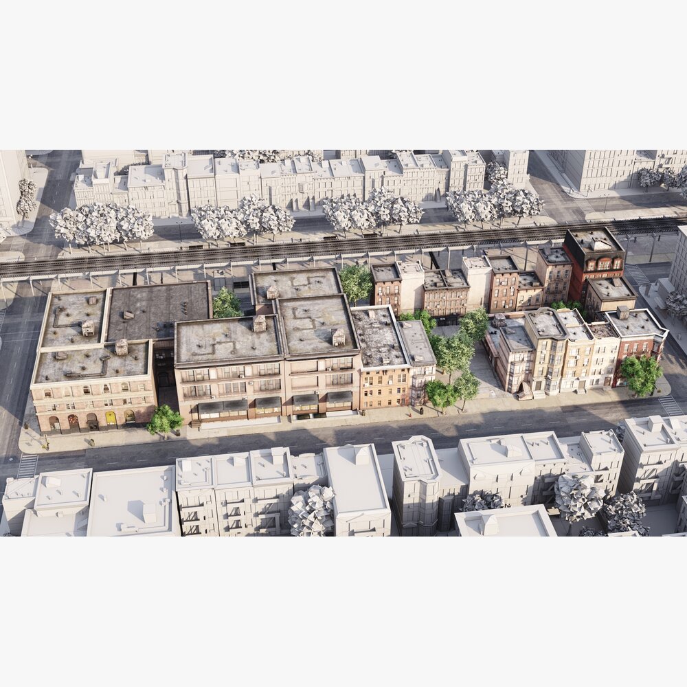 Urban Neighborhood Mixed-Use Buildings Train Track 3D model - Download ...