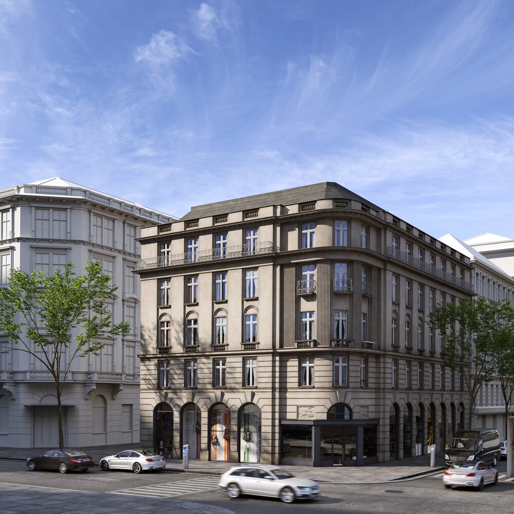 Elegant Neoclassical Corner Commercial Building Facade 3D model ...