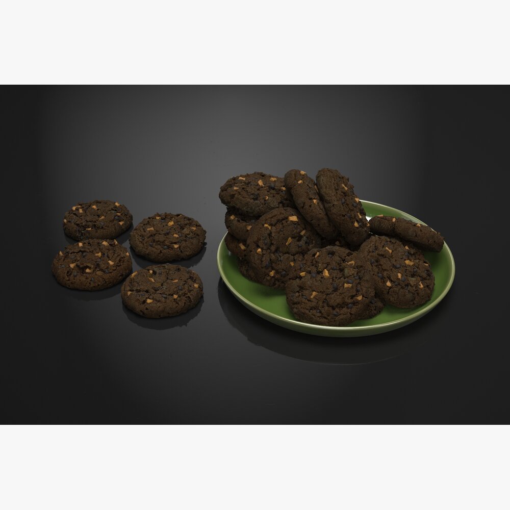 Chocolate Chip Cookies on a Plate 3D model - Download Dessert on ...