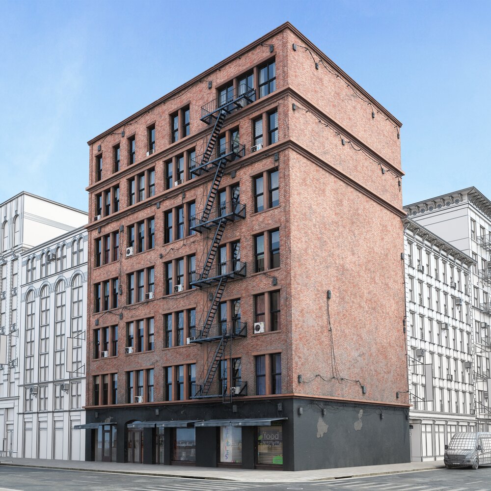 Urban Six-Story Brick Building 3D model - Download Buildings on ...