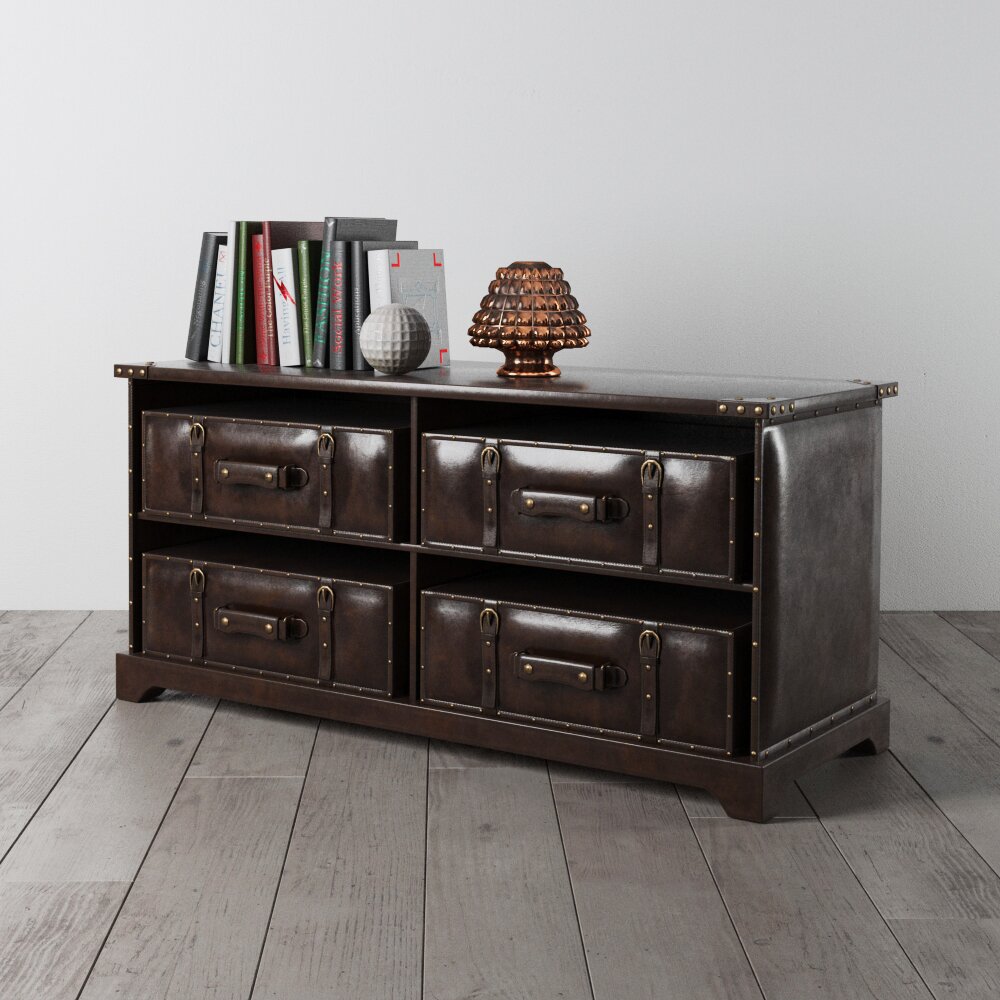 Vintage Leather Drawer Cabinet 3D model - Download Furniture Set on ...