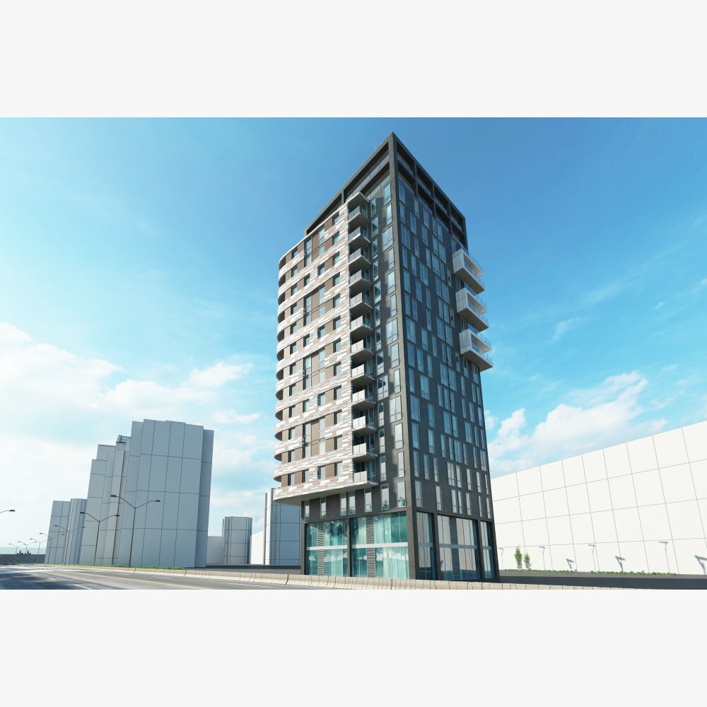 Modern Glass Skyscraper with Curved Balconies 3D 모델 - 다운로드 건축물 on ...