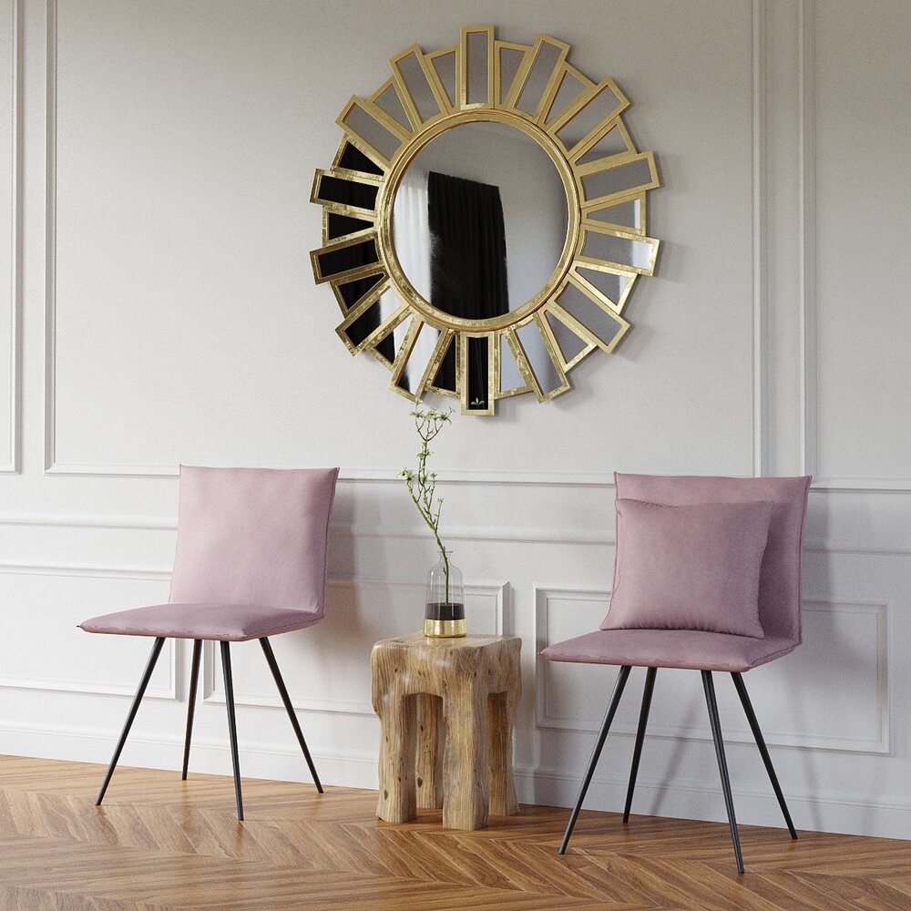 Sunburst Wall Mirror and Modern Chairs 3D model - Download Chair on ...