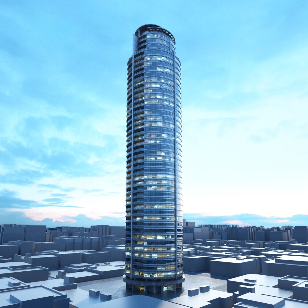 Cylindrical Glass Tower Urban Landmark Highrise 3D model - Download ...