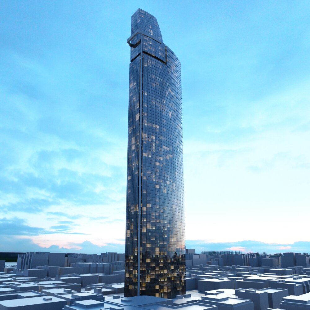 Reflective Glass Curved Highrise Tower Architectural 3D model ...