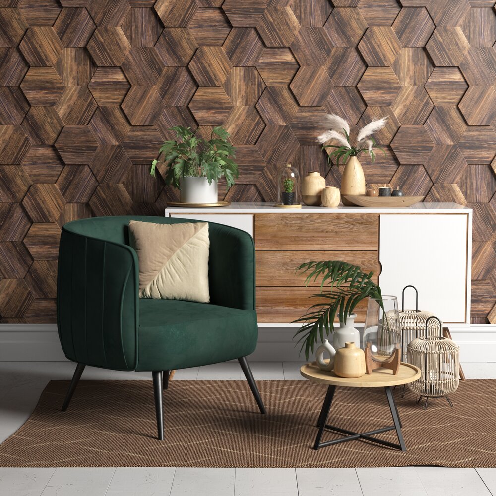 Accent Chair with Hexagonal Wood Backdrop 3D model - Download Furniture ...