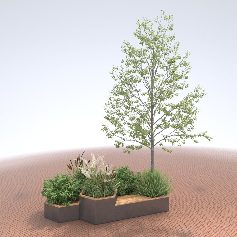 Urban Tree with Geometric Planters and Foliage 3D model - Download ...