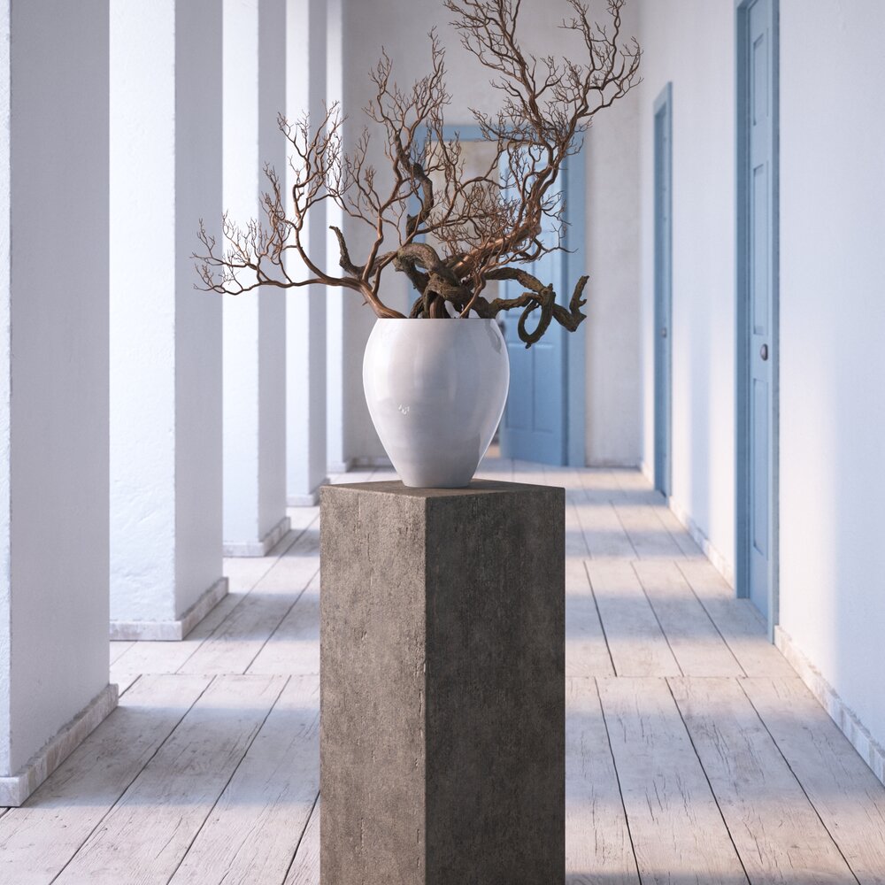 Bare Branches in White Ceramic Vase 3D model - Download Houseplants on ...