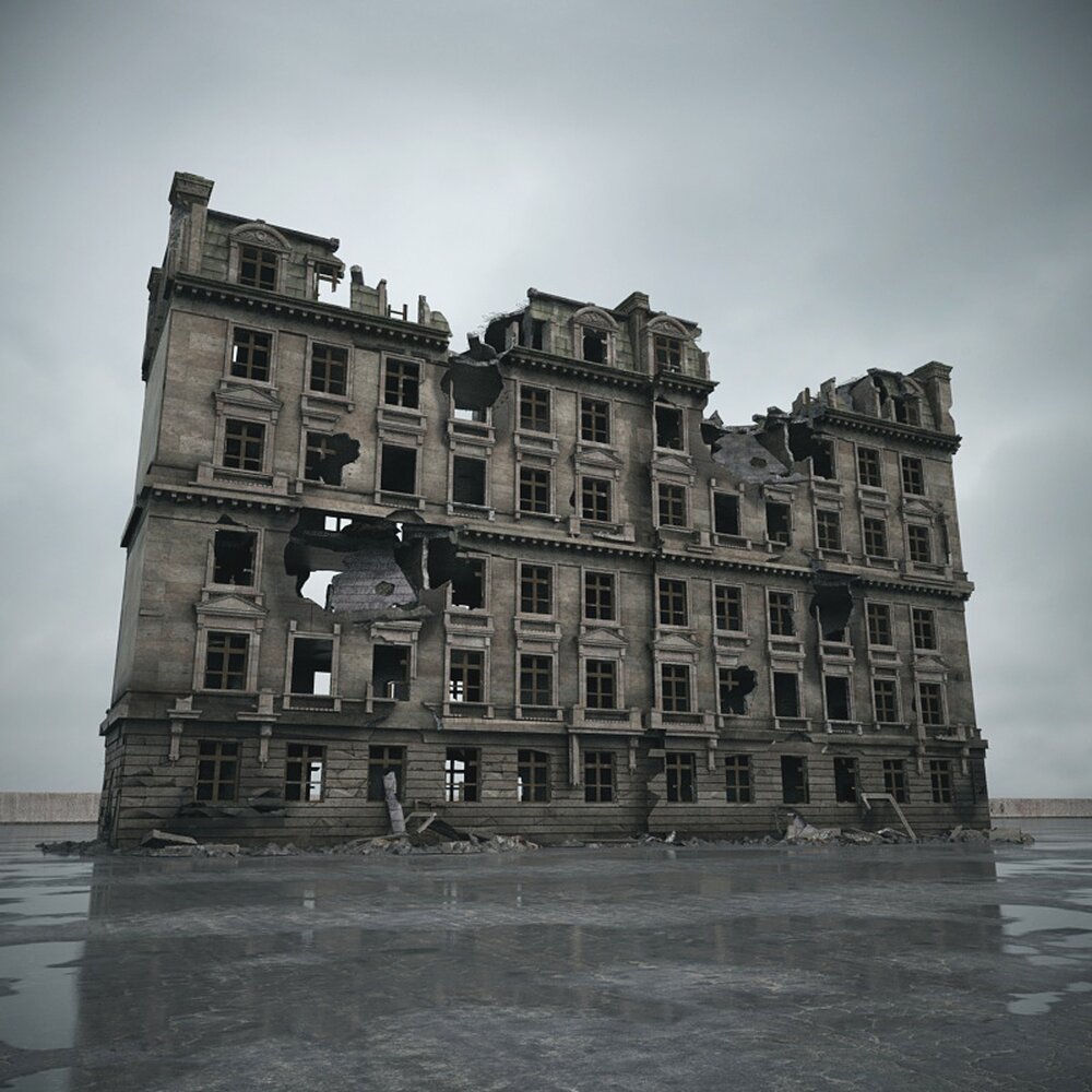 Dilapidated Historic Hotel Ruins Facade Weathered 3D model - Download ...